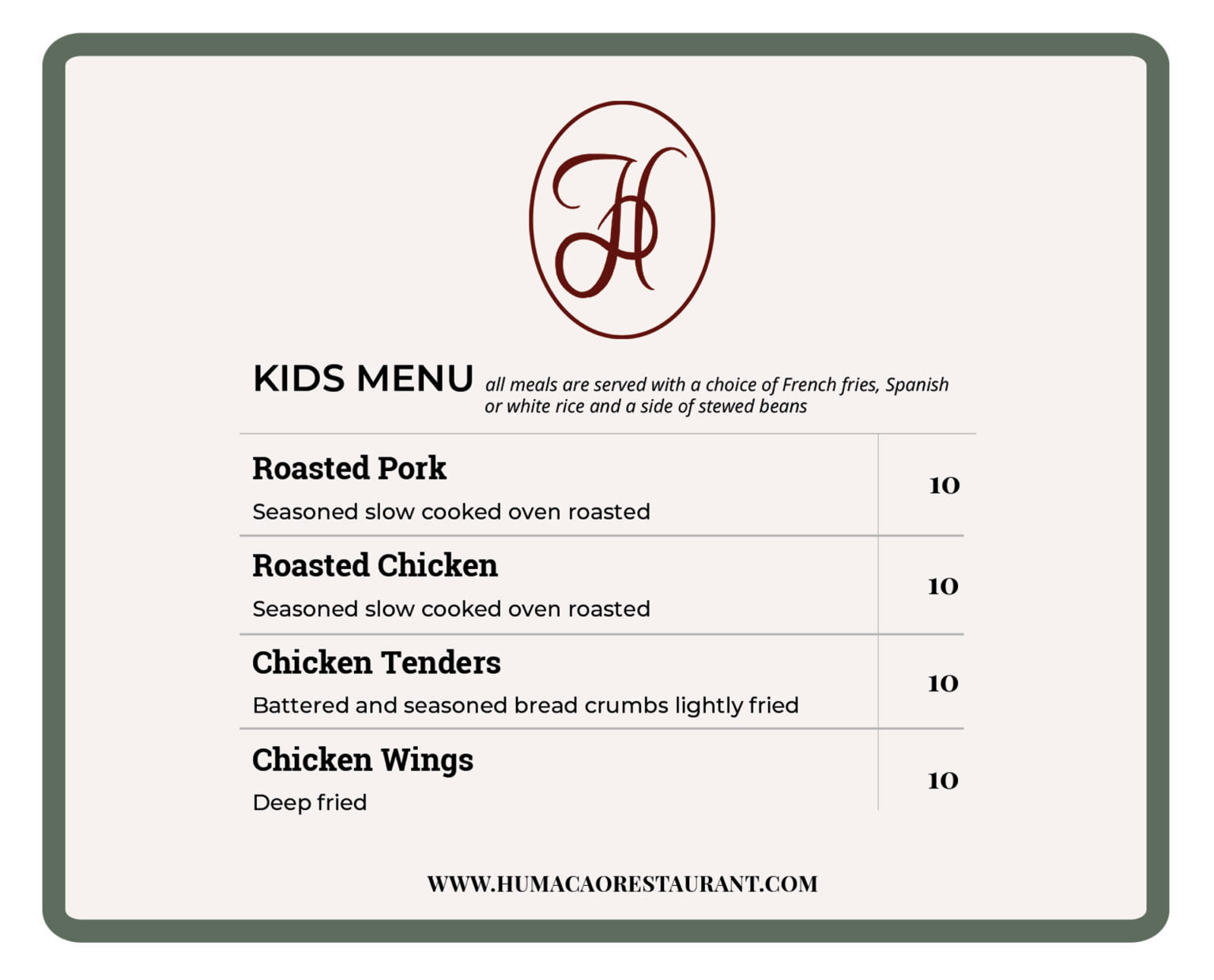 Menu – Humacao Restaurant & Lounge
